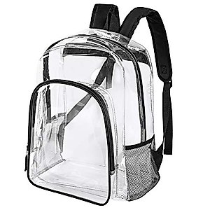 Fomaris Clear Backpack Heavy Duty Clear Bookbag Transparent Backpack See Through Plastic Bookbag for School, Work,Stadium,Travel,Security,Festival,College ( Black)