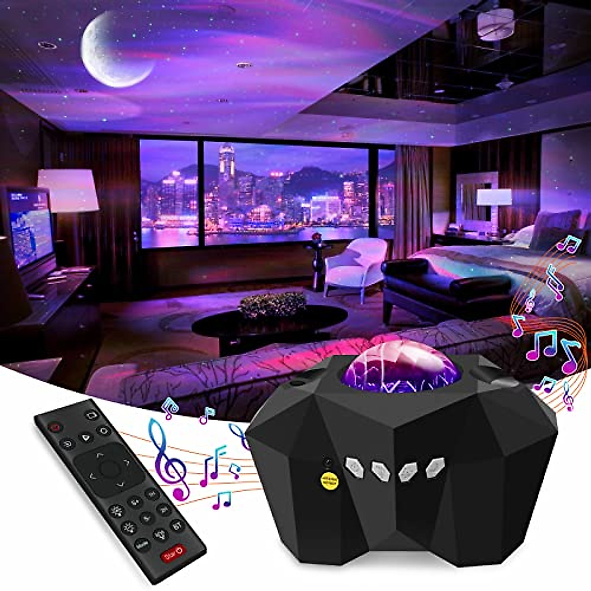 Aurora Galaxy Projector Light, Star Projector with Music Speaker, Night Light Projector with Moon, Northern Lights Projector for Bedroom, Gaming Room, Home Theater, Ceiling