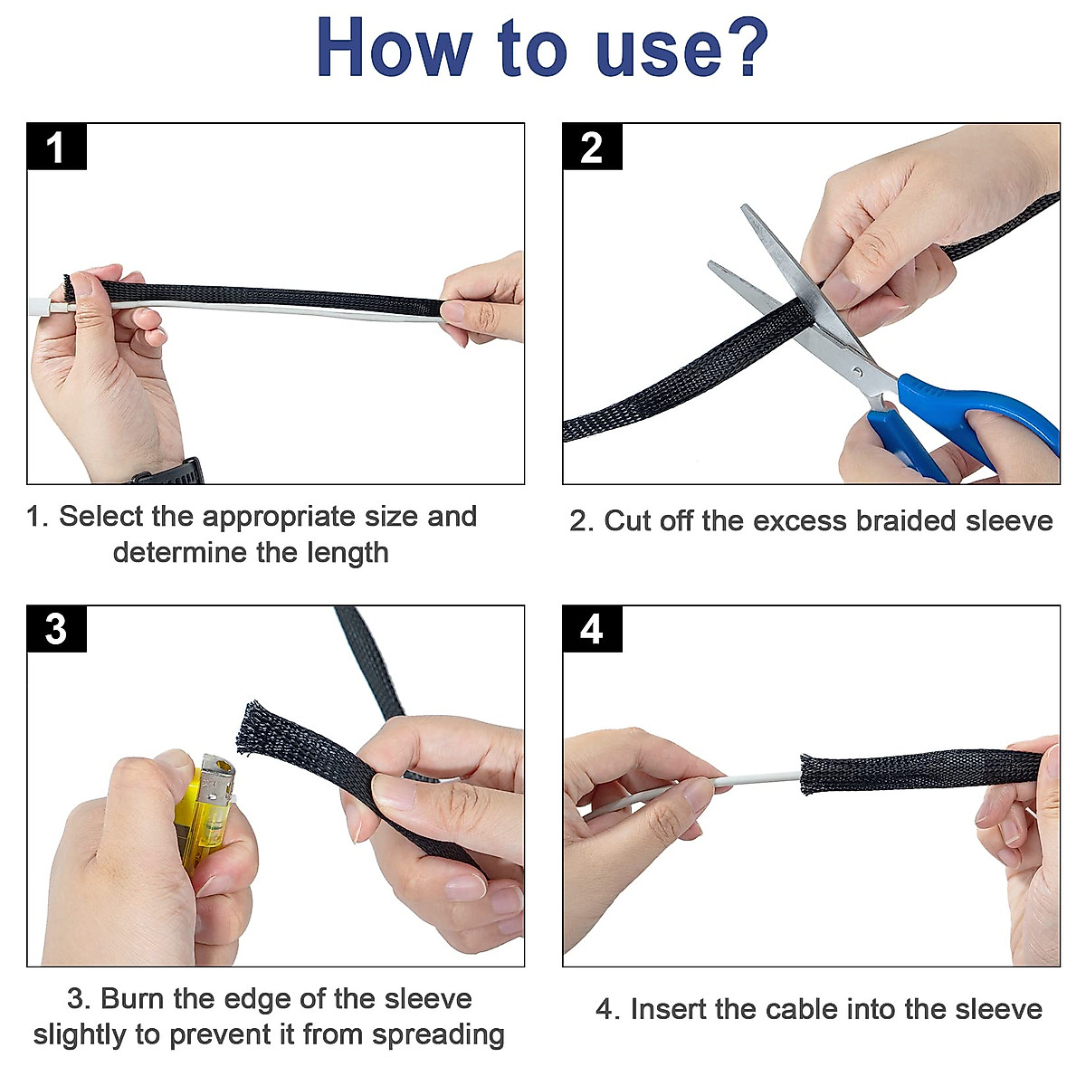 Besteek 50ft - 1/2 Inch & 1/4 Inch Expandable Braided Cable Sleeve, Braided Wire Sleeving, Cable Wrap Mesh Wire Loom