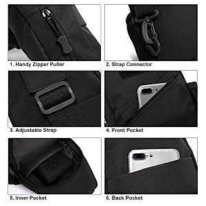 BraveHawk OUTDOORS Tactical Sling Crossbody Bag, 800D Military Nylon Oxford Utility EDC Chest Pack Shoulder Daypack Organizer (Black)