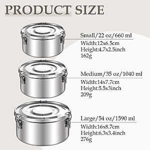 6 Pcs 304 Stainless Steel Food Storage Containers with Lid Bento Lunch Box Kimchi Containers Leak-Proof Reusable Flat Canister Food Box for Camping Trip Picnic Soup Salad,3 Size(22oz, 35oz, 54oz)