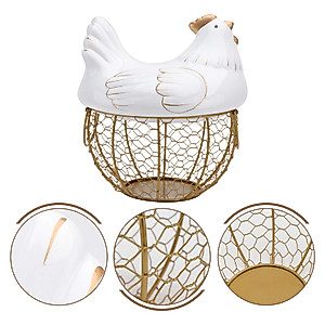 LIFKOME Chicken Egg Basket Metal Wire Egg Storage Basket with Ceramic Farm Chicken Lids for Gathering Fresh Eggs Chicken Egg Holders Egg Storage Container for Countertop, Kitchen