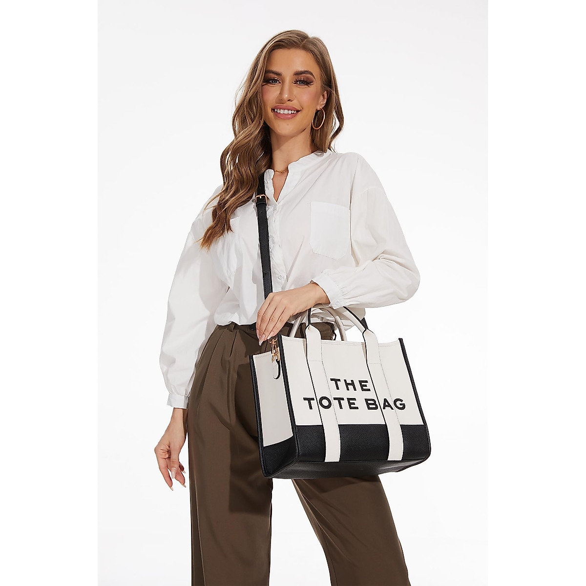 KALIDI The Tote Bag for Women tote purse with Zipper, Faux Leather/Canvas tote bags Shoulder Bag Crossbody Handbag1