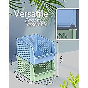 Skywin Plastic Stackable Storage Bins for Pantry - 2 Pack Stackable Bins For Organizing Food, Kitchen, and Bathroom Essentials (Multi)