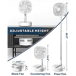 brocoon Desk and Floor Fan, 12500 mAh Portable Folding Rechargeable Fan Adjustable Height 14.6"-40.2", Automatic Oscillating Fan for Office Home Outdoor Camping Travel