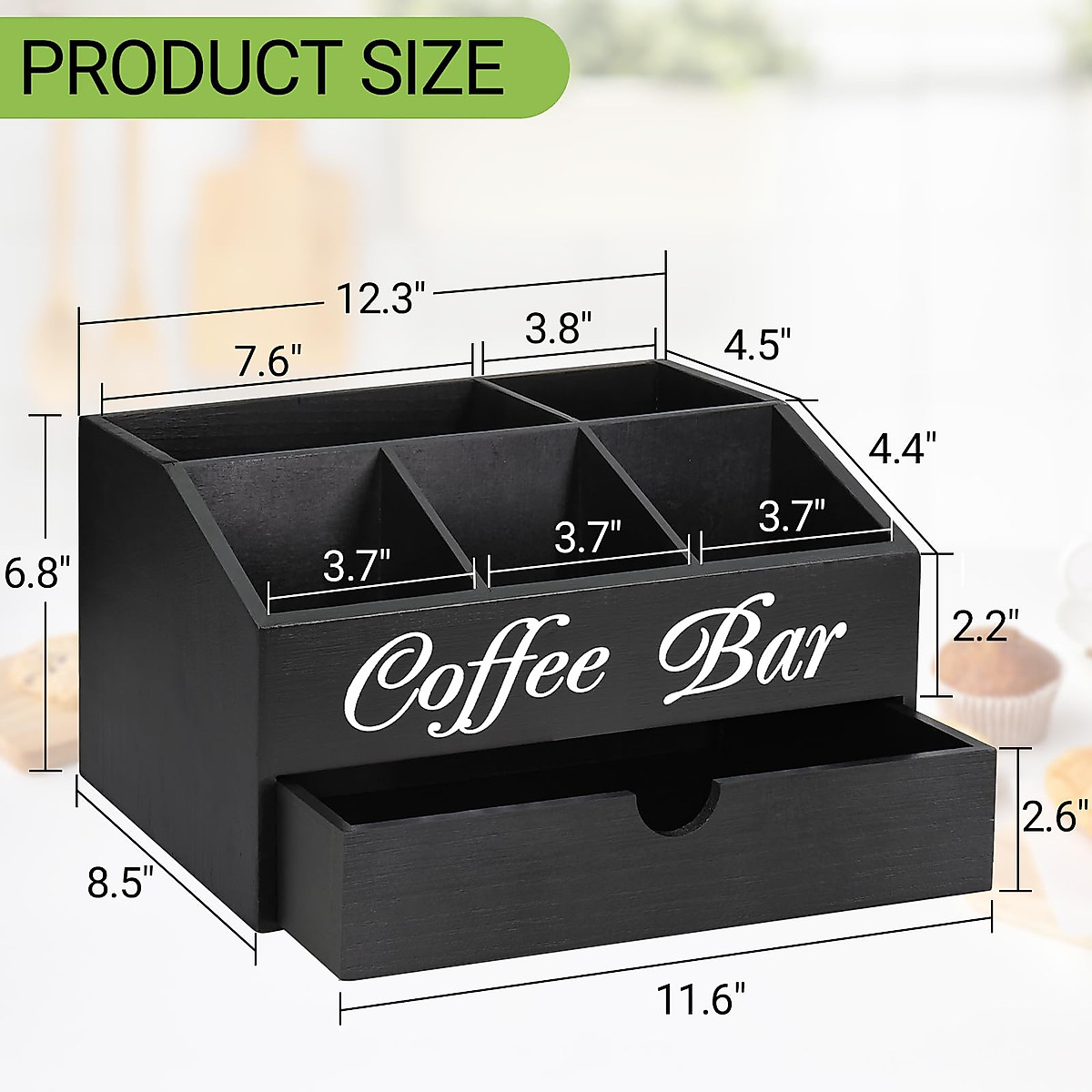 Coffee Bar Organizer Countertop, Wooden Coffee Bar Accessories Organizer With Drawer, Coffee Station Organizer Coffee Pods Holder Storage Basket, Farmhouse Coffee and Tea Condiment Organizer Station