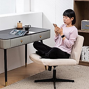 ESTRUCO Armless Wide Office Chair Fabric Padded Desk Chair No Wheels Task Vanity Chair Swivel Home Office Desk Chair 120°Rocking Mid Back Computer Chair for Make Up (Textile-Beige)