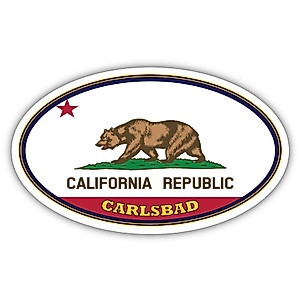 Carlsbad City California State Flag | CA Flag San Diego County Oval State Colors Bumper Sticker Car Decal 3x5 inches