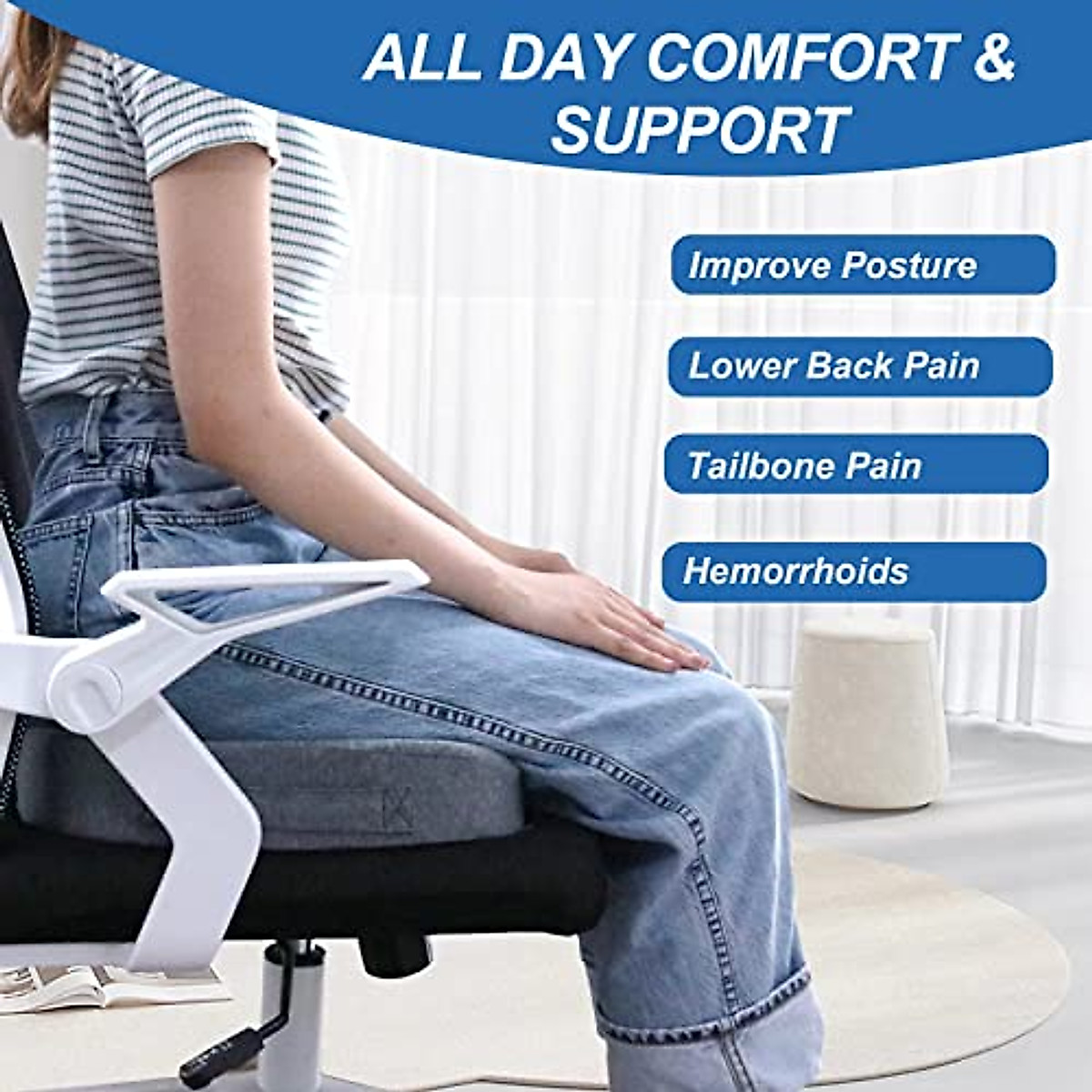 AEEVOLL Memory Foam Seat Cushion Pillow for Office Chair - Butt, Sciatica, Coccyx, Back, Tailbone & Lower Back Pain Relief - Orthopedic Chair Pad for Car, Wheelchair, Computer and Desk Chair