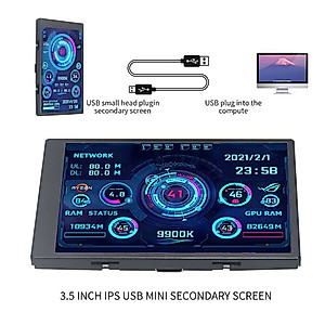 MOOKEENONE Secondary Screen Monitor Display IPS Full Viewing Angle 320x480