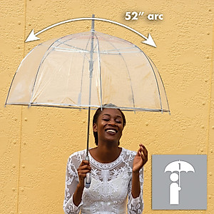 ShedRain Clear Bubble Umbrella – See Through, Rain & Windproof Umbrella - Perfect for Weddings, Prom, Graduation and Outdoor Events - Automatic Open, Silver Crook Handle, Clear Dome with a 52” Arc (Clear & Black)