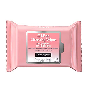 Neutrogena Oil Free Facial Cleansing Makeup Wipes, Disposable Acne Face Towelettes to Remove Dirt, Oil and Makeup for Acne Prone Skin, Pink Grapefruit, 25 Count