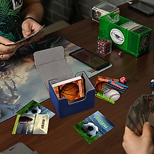 2 Pieces Card Deck Case Trading Card Storage Boxes Magnetic Deck Holder Leather Deck Sleeves to Storage 100 Cards Guardian Guardian (Horizontal,Red, Blue)