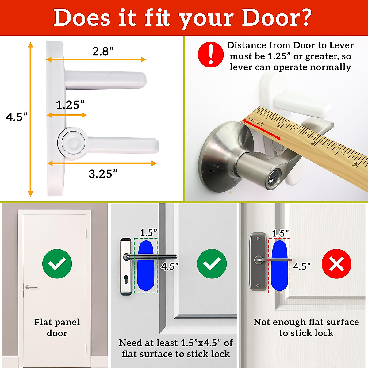 Improved Childproof Door Lever Lock (4 Pack) Prevents Toddlers From Opening Doors. Easy One Hand Operation for Adults. Durable ABS with 3M Adhesive Backing. Simple Install, No Tools Needed (White, 4)