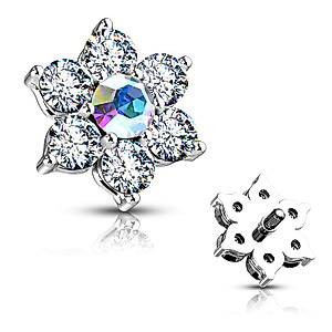 7 CZ Flower Internally Threaded Dermal Tops (Aurora Borealis)