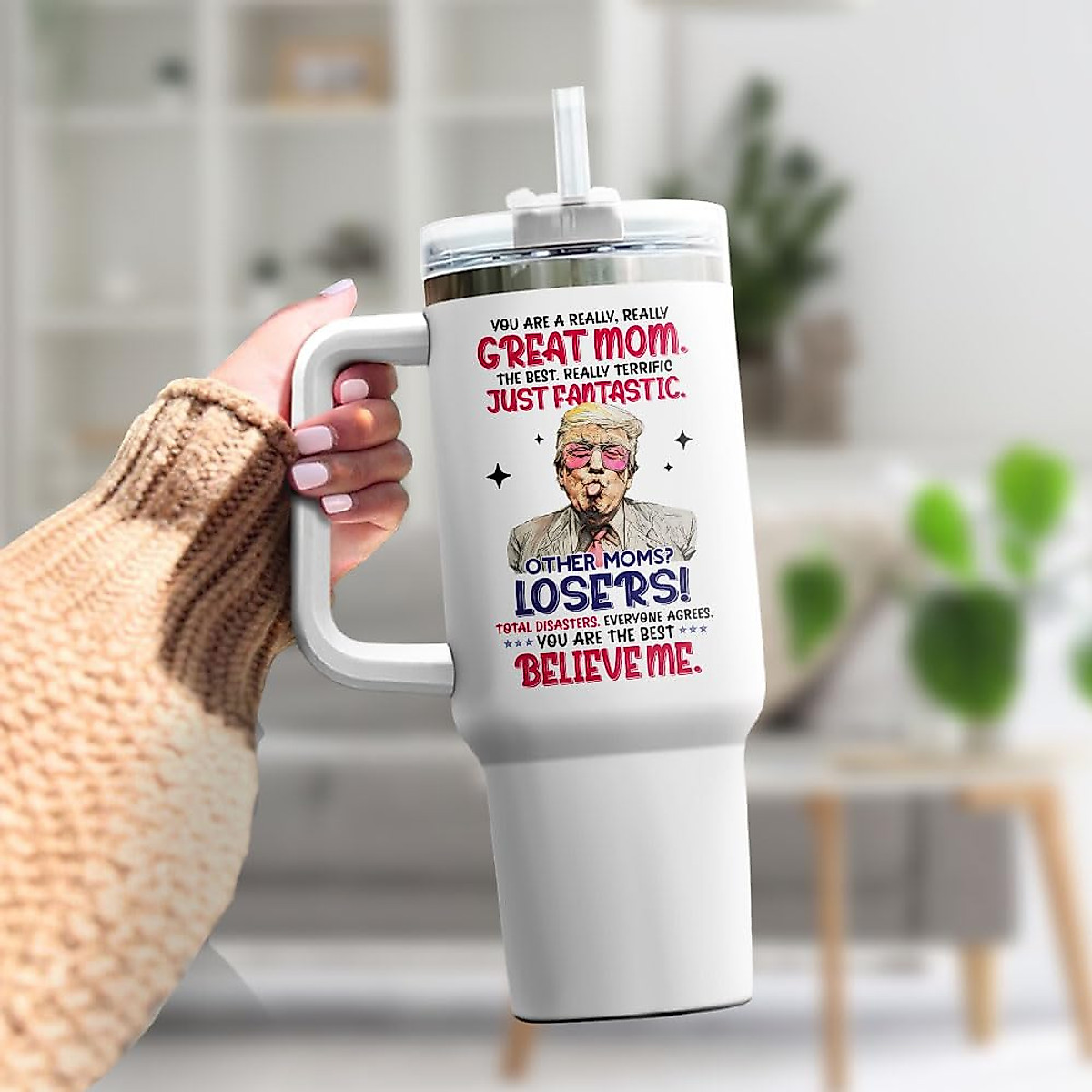 9SUNFLOWER To Modern Best Mothers Straws Mommy Ever Funny Cups Insulated Tumblers Cup Day Momma For, Trump Mom Nutrition Facts, Tumbler 40 Oz With Handle Lid And Straw, Trump Gifts