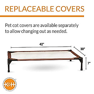 K&H Pet Products Self-Warming Pet Cot Elevated Dog Bed Cot - Chocolate/Fleece, Large 30 X 42 X 7 Inches