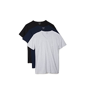 Emporio Armani mens Cotton V-neck Undershirts Base Layer Top, Grey/Navy/Black, Large US