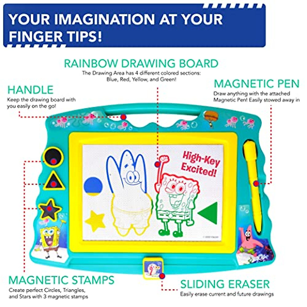 SpongeBob Squarepants Magnetic Drawing Board with Stylus and 3 Stamps, for Boys or Girls