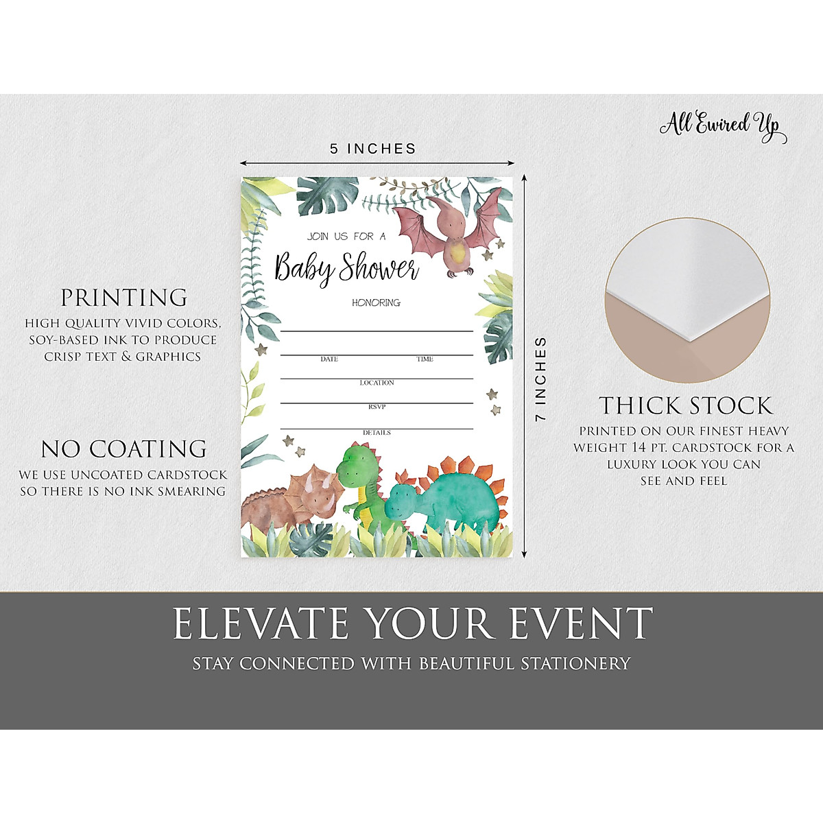 Baby Shower Invitations for Boy, 50 Invitations and Envelopes, Safari Jungle Fill-in Invites for Baby Showers, Dinosaur Baby Shower Decorations for Boys, Gender Reveal Parties (Large Size 5x7)