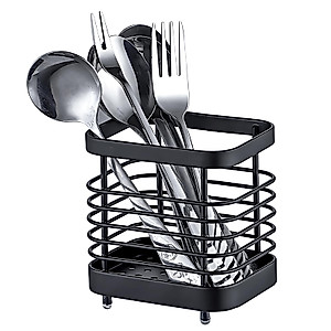 LAIPART Stainless Steel Sink Utensil Holder Countertop,Kitchen Countertop Organizer Rack,Multi-Functional Storage Rack for Kitchen Storage Forks, Knives, Spoons(Black)