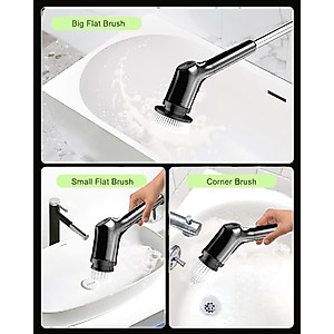 Electric Spin Scrubber, Upgraded Cordless Cleaning Brush, 2 Speeds (Up to 450 RPM), 3 Replaceable Brush Heads, 53inch Adjustable & Detachable Handle - Perfect for Bathroom, Tub, Tile, and Floor