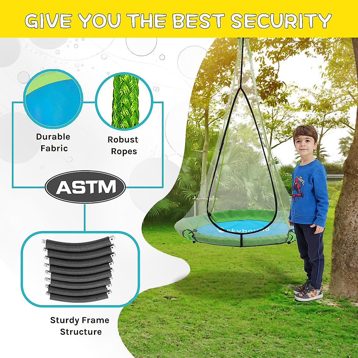 SkyBound Tree Swing Saucer Swing - 600LB Weight Capacity - Outdoor Swing with Hanging Straps - Waterproof Tree Swings for Kids - Tire Swings for Trees - Durable Flying Swing Seat for Children