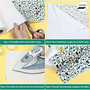 PLANTIONAL Woven Cotton Iron-On Fusible Interfacing, 16.1 inch X 10 Yards White Medium Weight 100% Cotton Single Sided Interfacing Fabric Iron on Interfacing for Fabric Sewing and DIY Crafts Supplies