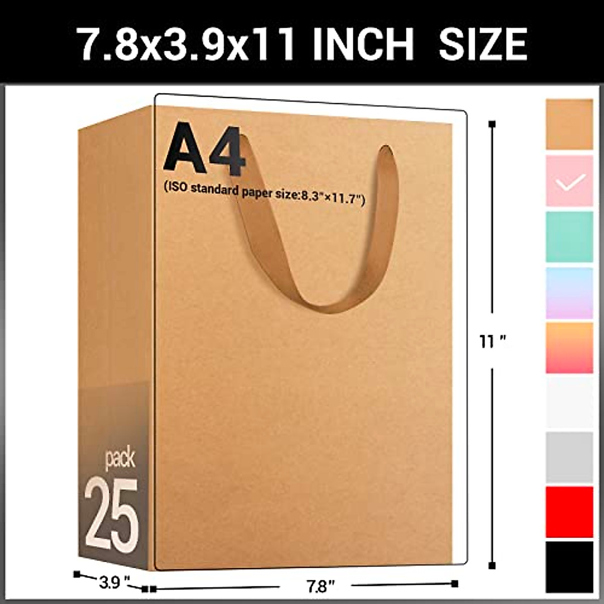 EUSOAR Shopping & Merchandise Bags, Medium Size 25pcs 7.8x3.9x11 inch Brown Kraft Paper Recyclable Gift Bags with Handle Bulk, for Party Favor Craft Retail Business Grocery Boutique Birthday Wedding