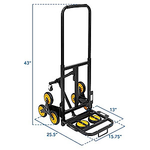 Mount-It! Stair Climbing Dolly - 3 Wheel Stair Climbing Cart | Easily Lift Heavy Items Up and Down Steps | Holds 330 Pounds and Smoothly Rolls on Variety of Surfaces - Portable Dolly for Stairs