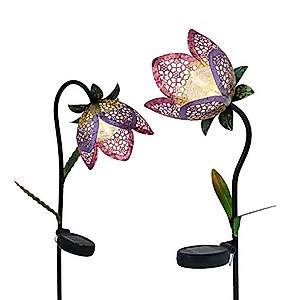TERESA'S COLLECTIONS Flower Solar Garden Decorations Lights for Lawn Ornaments, 27-29.5 Inch Metal Tulip Outdoor Decor Decorative Stake for Yard Porch Patio, Set of 2