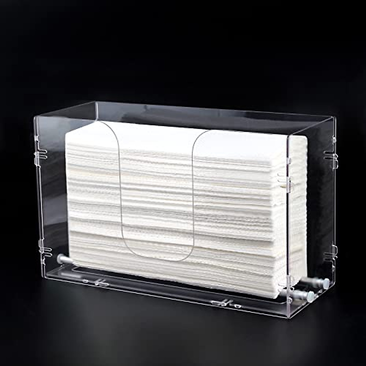 Evron Paper Towel Dispenser Countertop & Wall Mount Clear One-Hand Pull C Fold Z Fold Trifold and Multifold Paper Towel Holder (Simple Snap-on Assemble Before Use)