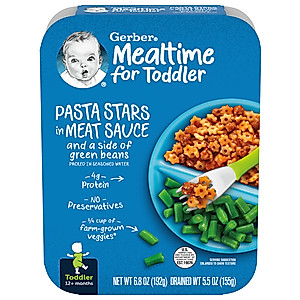 Gerber Mealtime for Toddler Pasta Sauce in Meat Sauce with Side of Green Beans, Packed in Seasoned Water, Toddler Meal with No Preservatives, 6.8 OZ (Pack of 6)