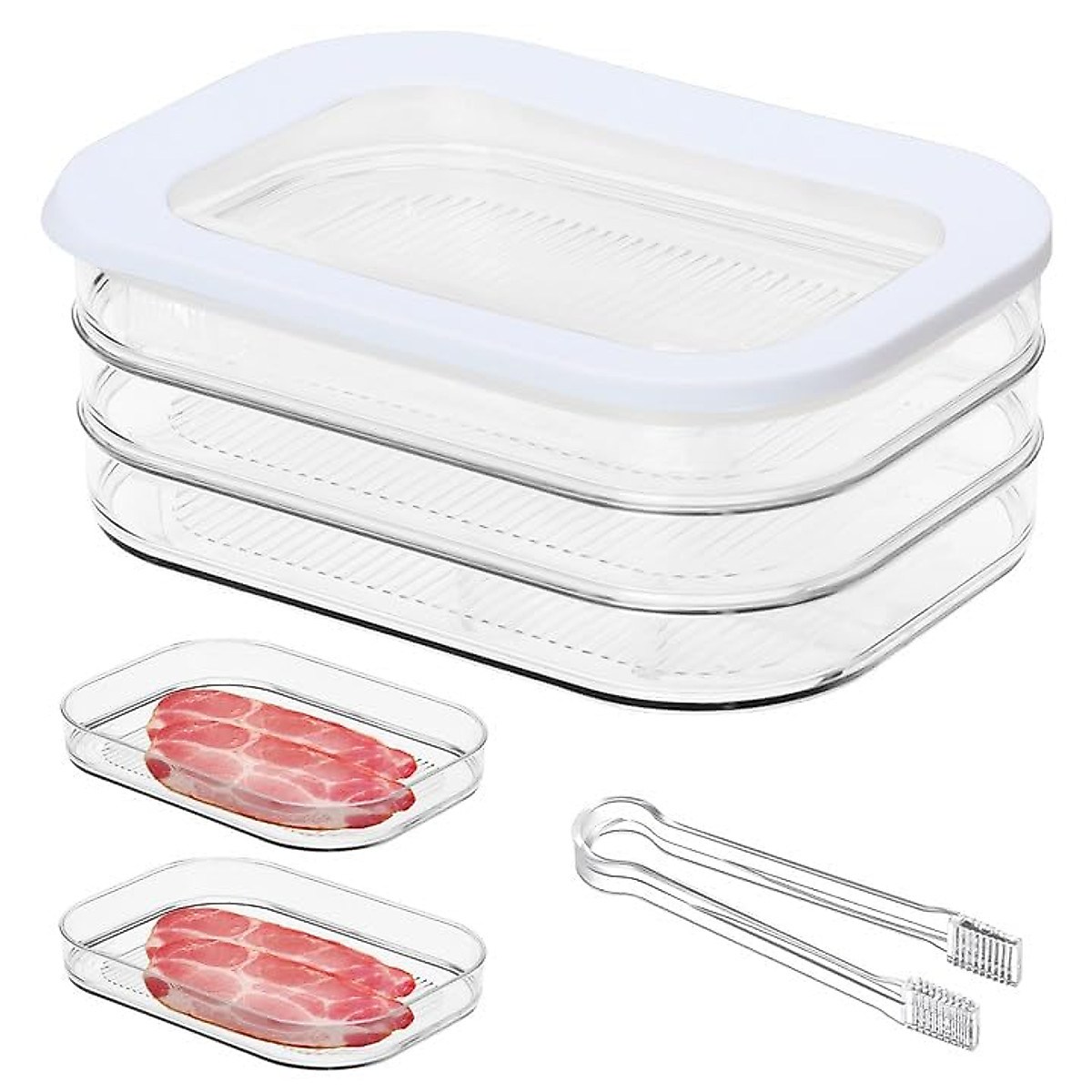 TOWEBOORY 3 Pcs Deli Meat Container for Fridge,Stackable Bacon Lunch Meat Container for Refrigerator,Food Storage Boxes with Lid for Cold Cuts, Salami,for Fridge Airtight Deli Holder