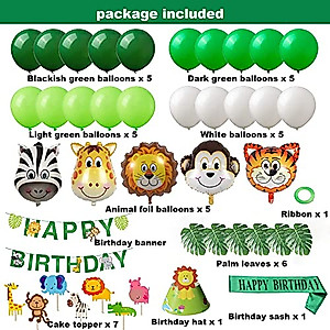 Yancan Safari Birthday Decorations Jungle Theme Party Supplies Included Birthday Banner Hat Sash Animal Balloons for Kids Boys Birthday Decor