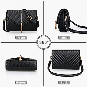 Black Leather Quilted Flap Crossbody Bag for Women - Perfect for Everyday Use, Best Cross body Purse Designer Shoulder Bag with Tassel