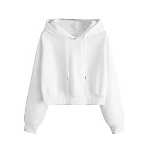 Cozyease Women's Graphic Letter Print Hoodies Drop Shoulder Long Sleeve Drawstring Casual Pullover Sweatshirt Tops White S