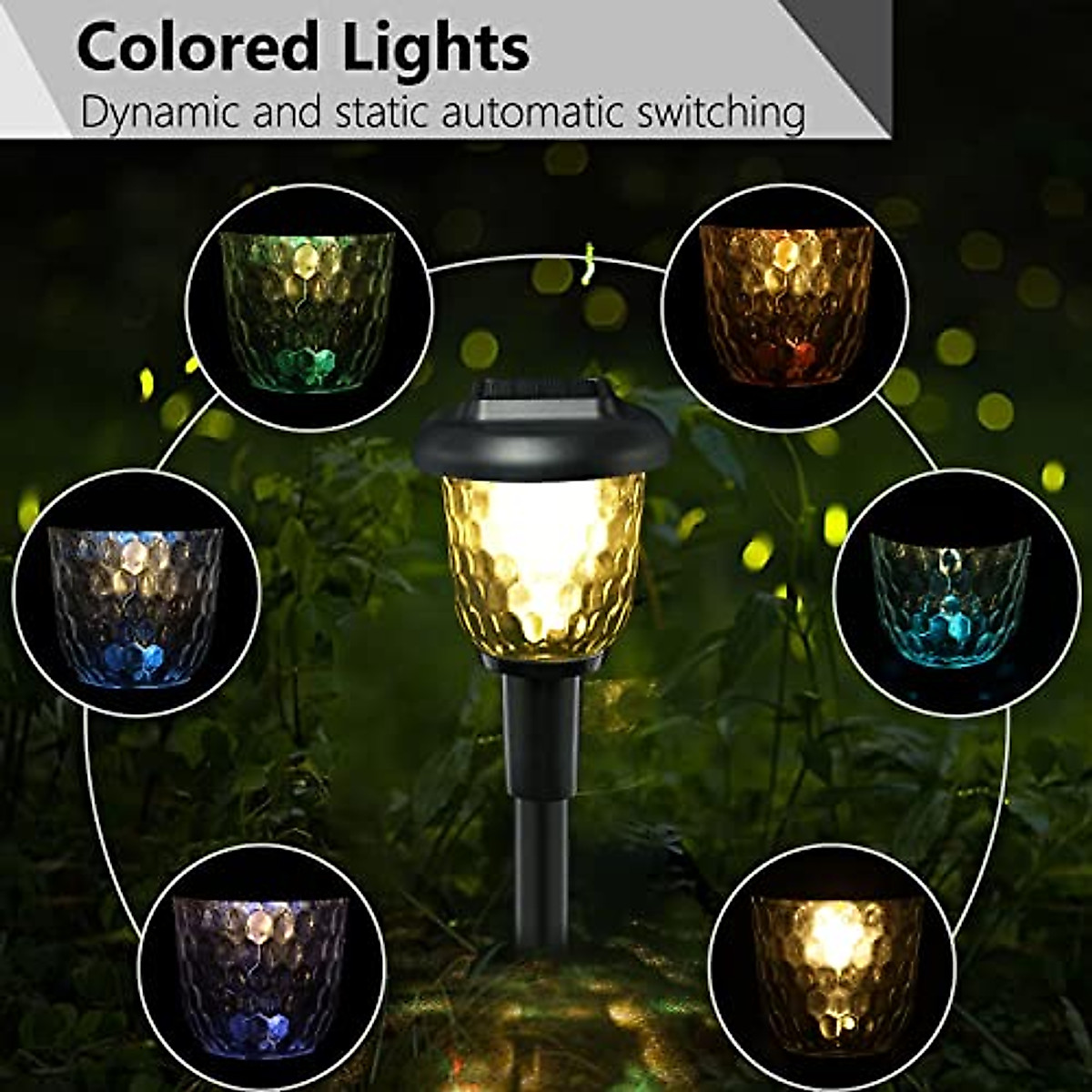 TAILKAT Solar Outdoor Lights, LED Color Changing and RGB Solar Lawn Lights, IP65 Waterproof Garden Pathway Solar Lights, Built-in Polysilicon Panel, Suitable for Porch, Balcony, Garden(6 Pack