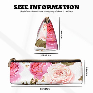 OUZPGAQ Beautiful Pink Roses Pencil Case, White Triangle Portable Pen Bag Pouch with Zipper for Teens Stationary Supplies, Small Cosmetic Bag for Girls, Slim Cash Coin Bag