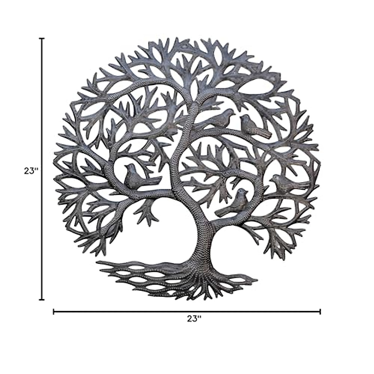 It's Cactus Haitian Tree of Life Wall Decor, Global Art Made in Haiti, Oil Drum Metal Craft with Birds, Decoration for Kitchen or Anywhere in Home, 23 In. x 23 In. (Whispering Tree)