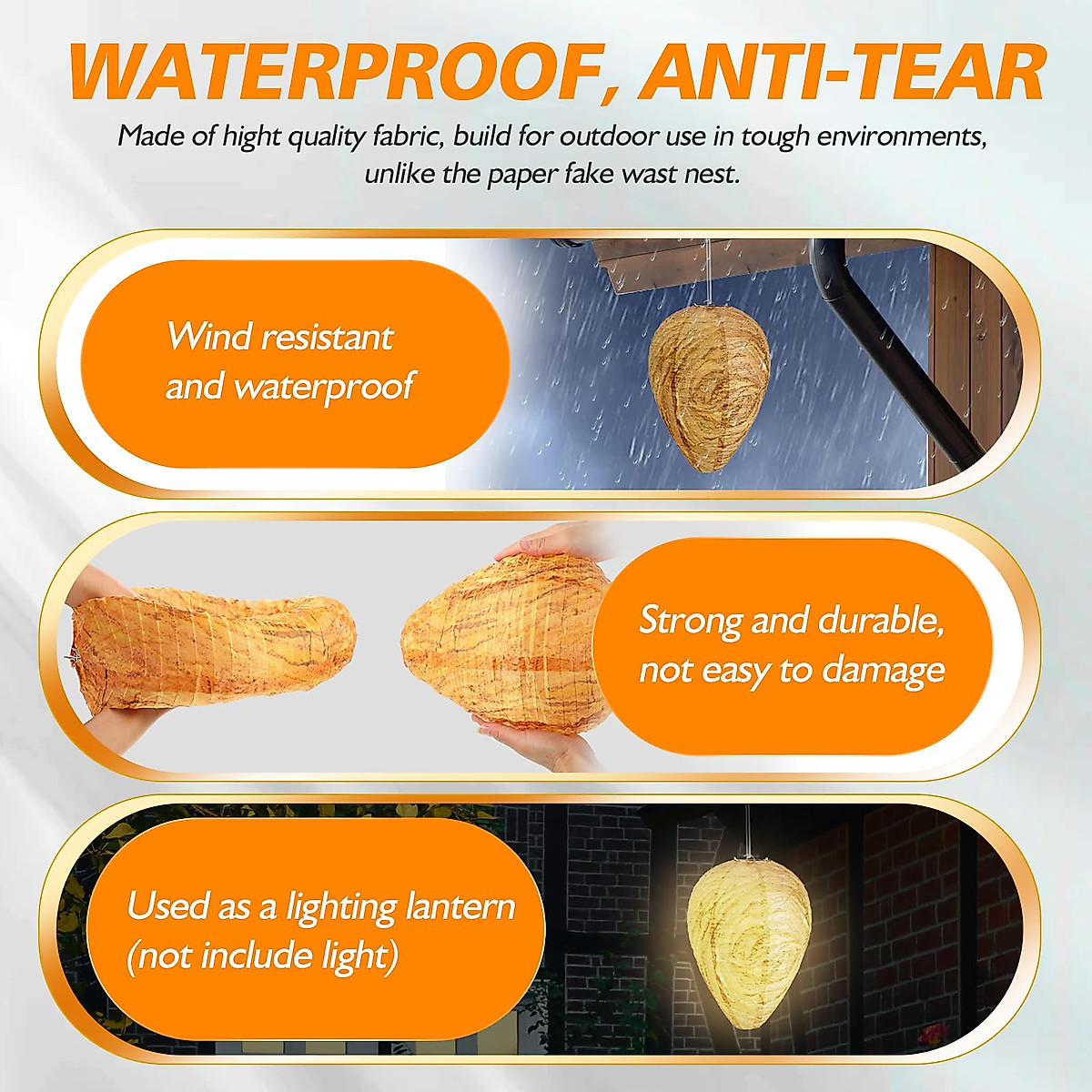 4Pack Fake Wasp Nest Decoy Outdoor Waterproof, Fake Hornet Nest Decoy Waterproof, Brown, TangBoo