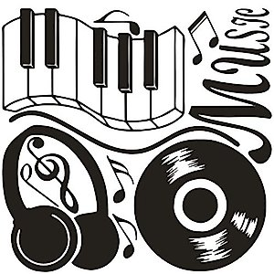 DNVEN Music Notes Wall Decals Keyboard Headphone Guitar Record Wall Stickers Quotes Vinyl Decors Arts Stickers for Couple Rooms Kids Rooms Bedrooms Music Rooms 28 inches x 24 inches