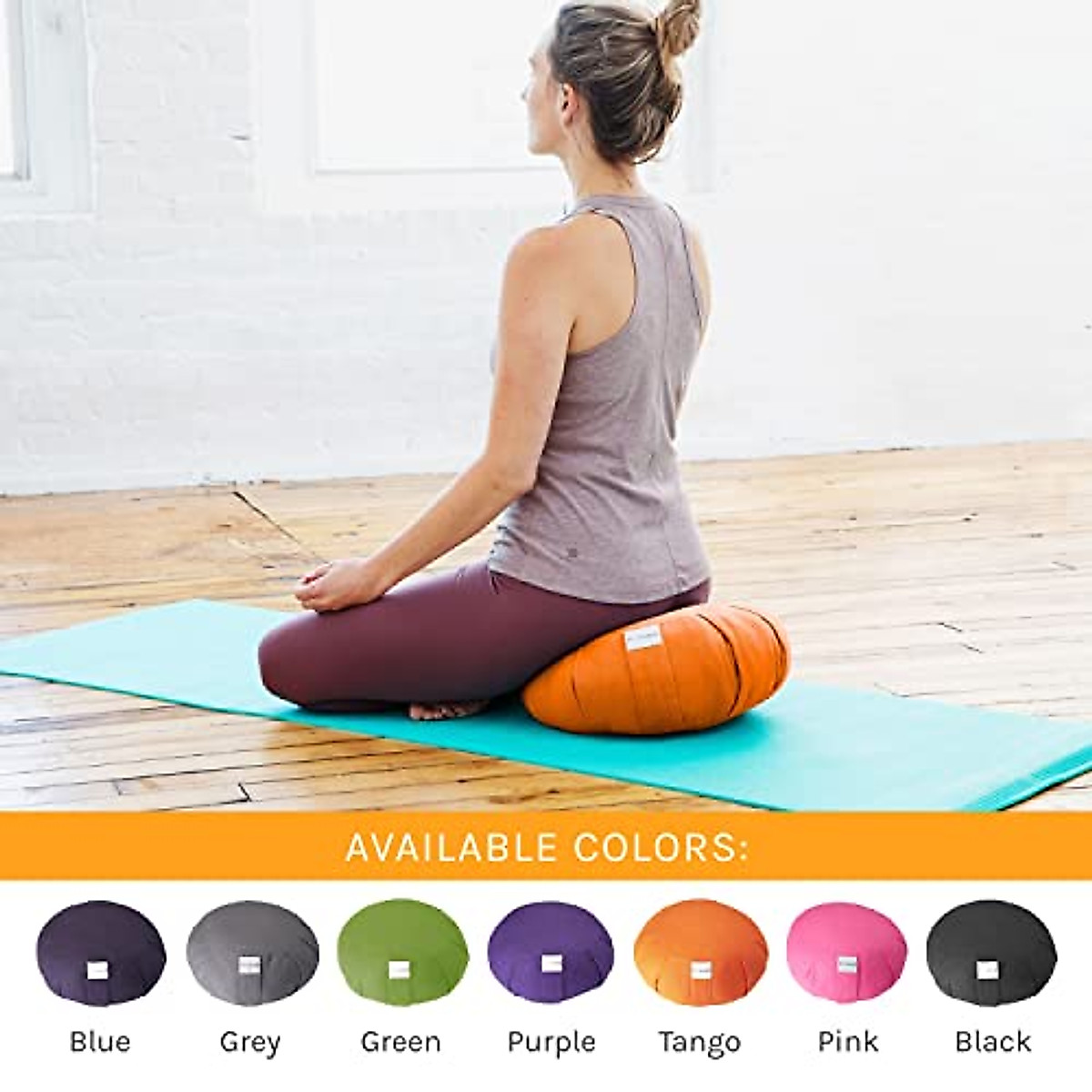 Sol Living Zafu Meditation Cushion Round Yoga Pillow Floor Cushions Lotus Sitting Pose Premium Cotton Bolster Meditation Pillow Pouf - Yoga Meditation Accessories - 15" x 15" x 7" - Tango