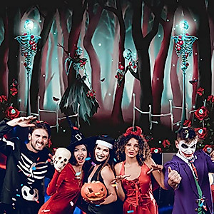 3 x 5 ft Fabric Rose Skeleton Party Backdrop for Halloween Party Decoration Hanging Party Background for Theme Birthday Wedding Engagement Anniversary Party Supplies (7x5 Rose Skeleton Backdrop)