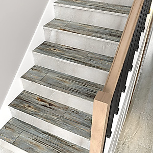 VEELIKE Reclaimed Blue Wood Vinyl Flooring Peel and Stick Floor Tile Wood Look Vinyl Plank Flooring 6''x36'' Floor Peel and Stick Tiles Waterproof Laminate Flooring for Bathroom Kitchen RV 4-Pack