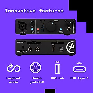 Arturia MiniFuse 1 - Compact USB Audio Interface with Creative Software for Recording, Production, Podcasting, Guitar - White