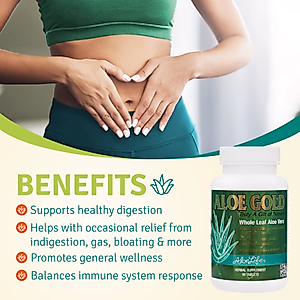 Aloe Life - Aloe Gold Tablets, Immune Support & Healthy Herbal Bitters, Supports Proper Digestion, Promotes Energy & Body Wellness, Certified Organically Grown Whole Leaf Aloe Vera Leaves (90 Tablets)