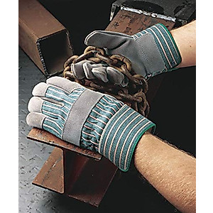 Galeton Heavy Shoulder Leather Palm Gloves Safety Cuff Green Stripe 12 Pack 2114, 2x-large