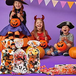 LOMIMOS 150PCS Halloween Cellophane Candy Bags, Clear Plastic Treat bags with 300PCS Twist Ties for Snacks cookies Gift Supplies