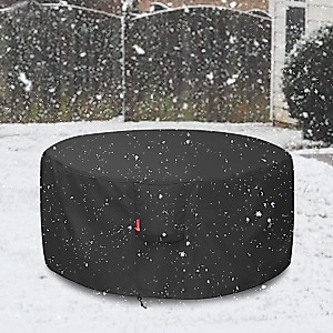 Fire Pit Cover - Waterproof 600D Heavy Duty Round Patio Fire Bowl Cover Black (Round - 50”D x 24”H)-Fits 45",46",48 inch,50 inch FirePit/Bowl Cover